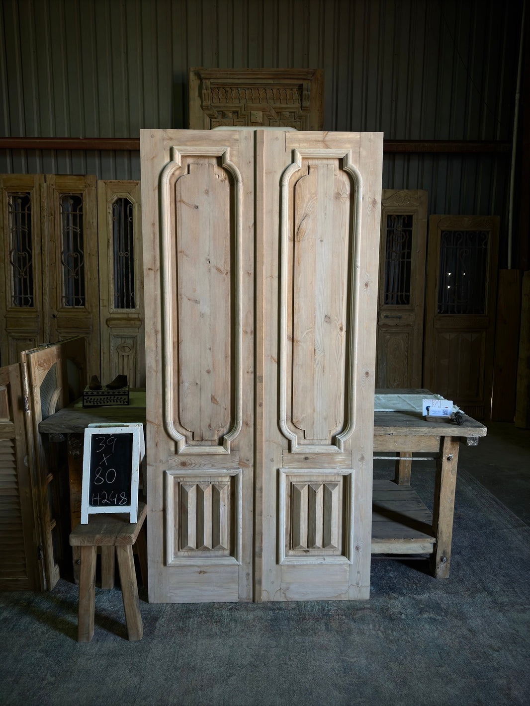 (The Allegra) Solid Wood Double Doors with Ornate Details - 39x80 H248