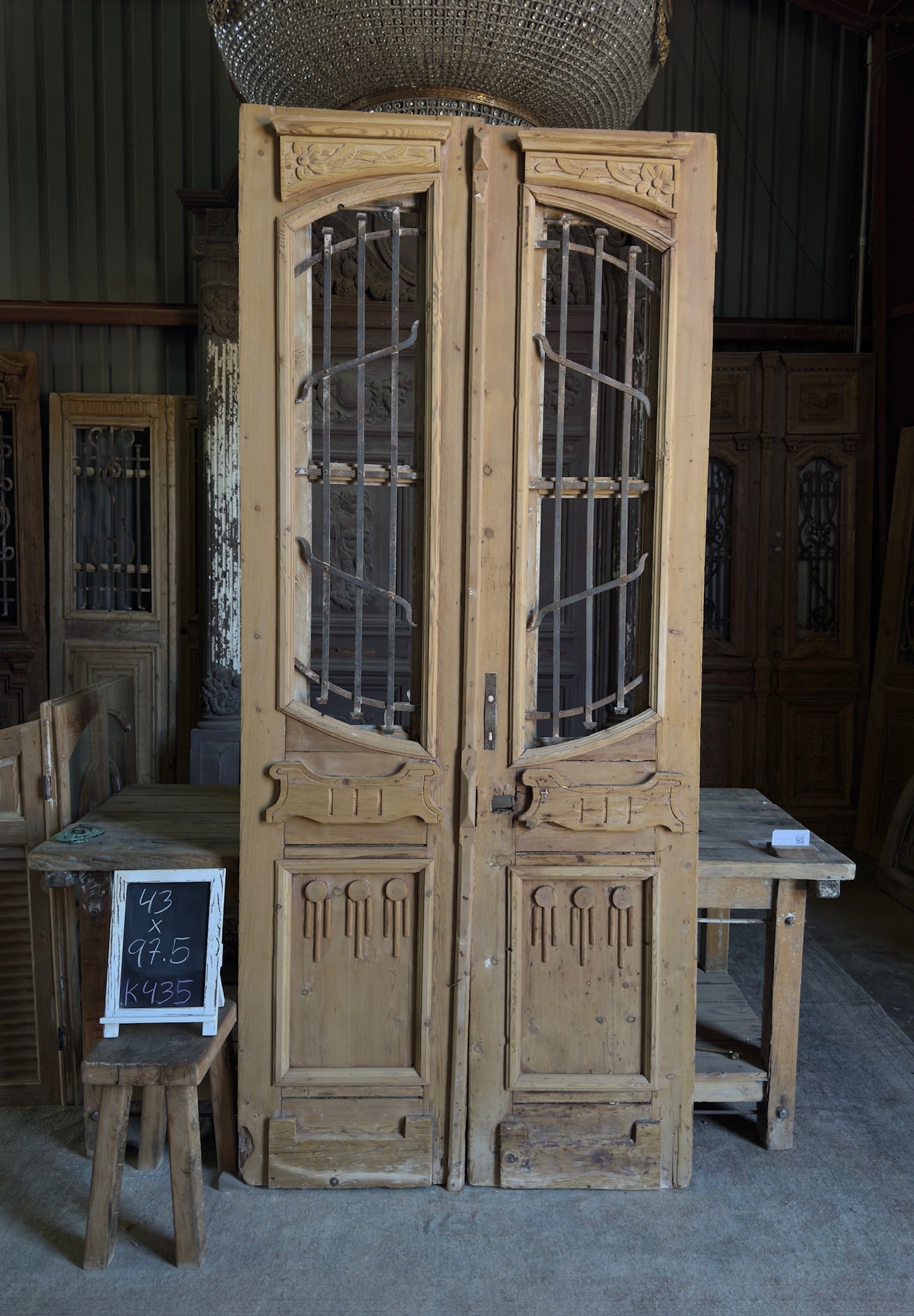 Sophisticated Antique Iron French Doors - 43x97.5 K435