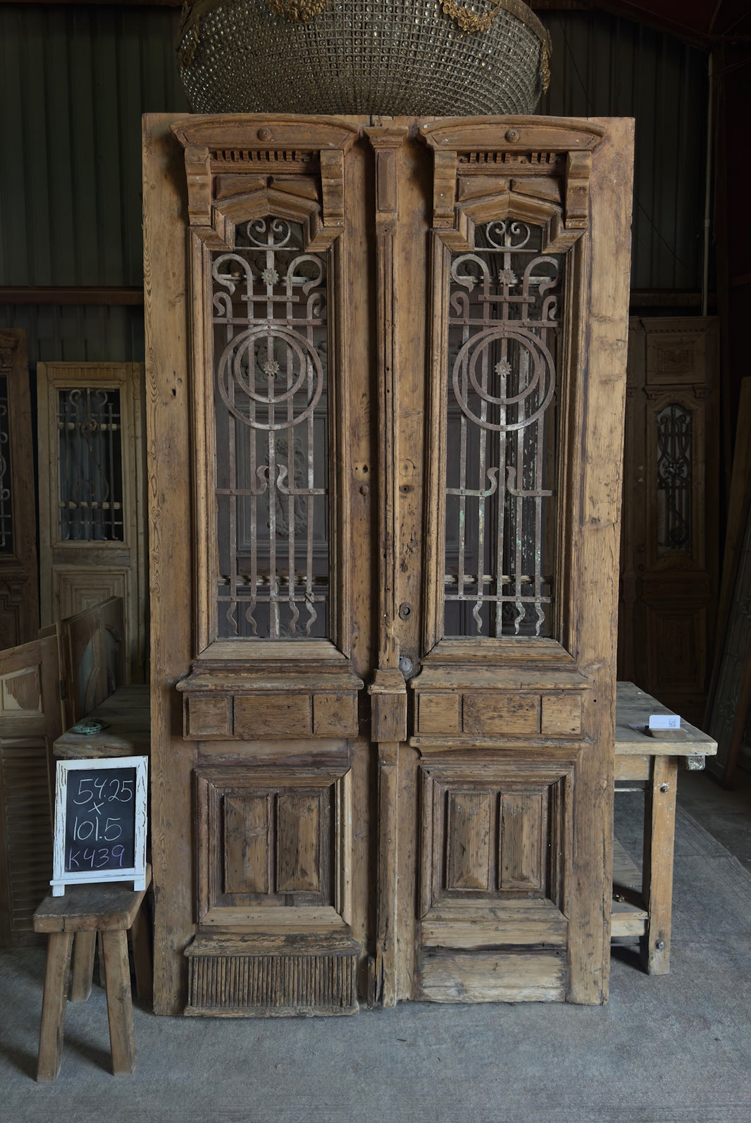 Massive Antique Iron Entry Doors - 54.25x101.5 K439