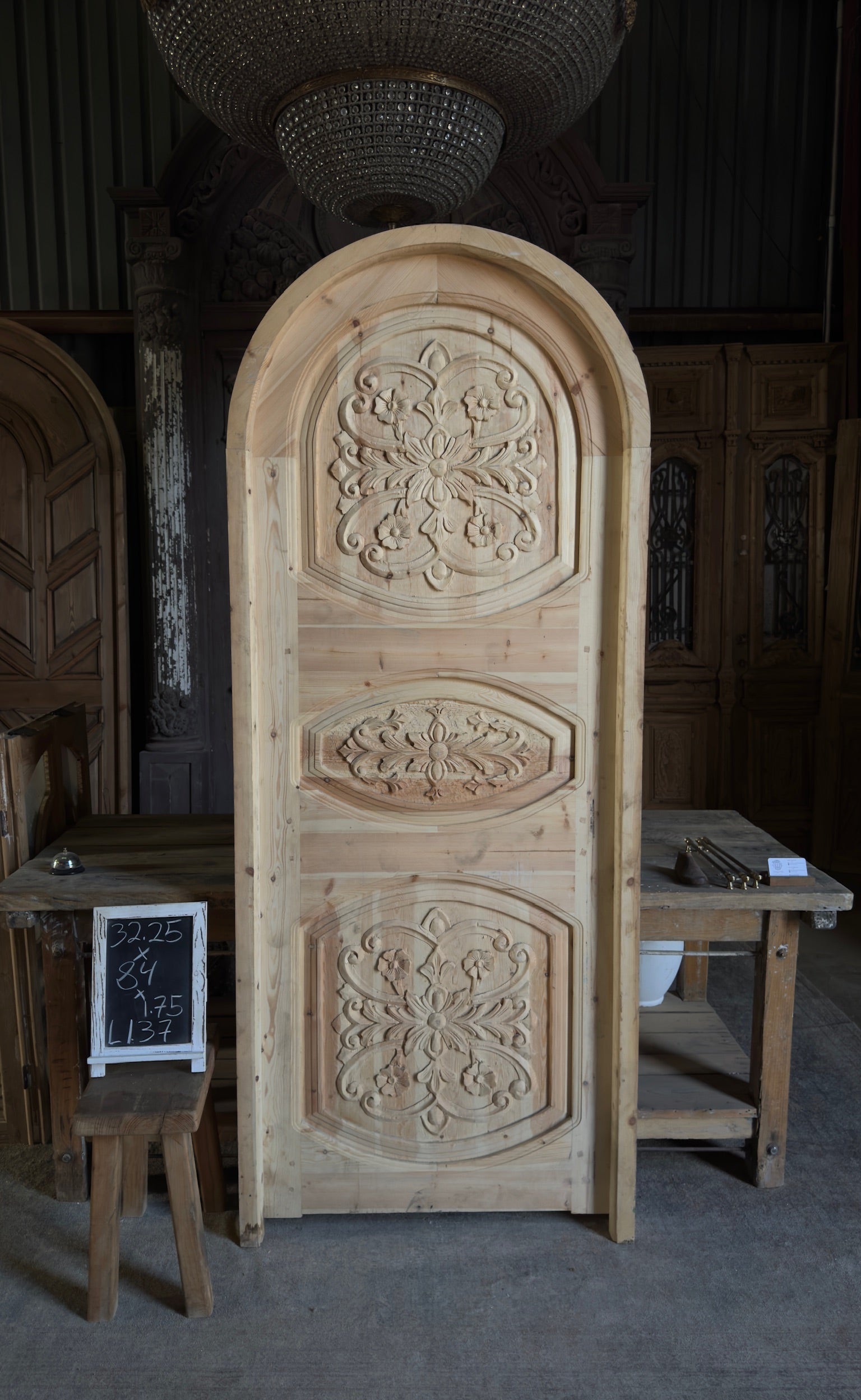 Handcrafted Carved Arched Single Door - 32x84 - L137