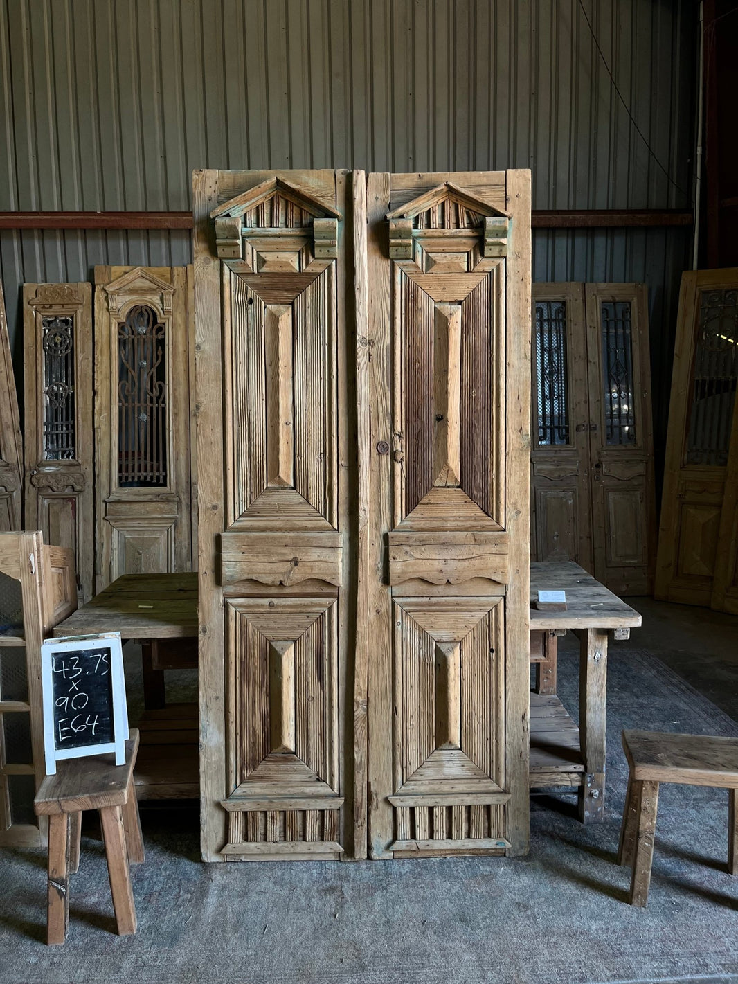 Ornate Carved Solid French Doors - 43.75x90 E64