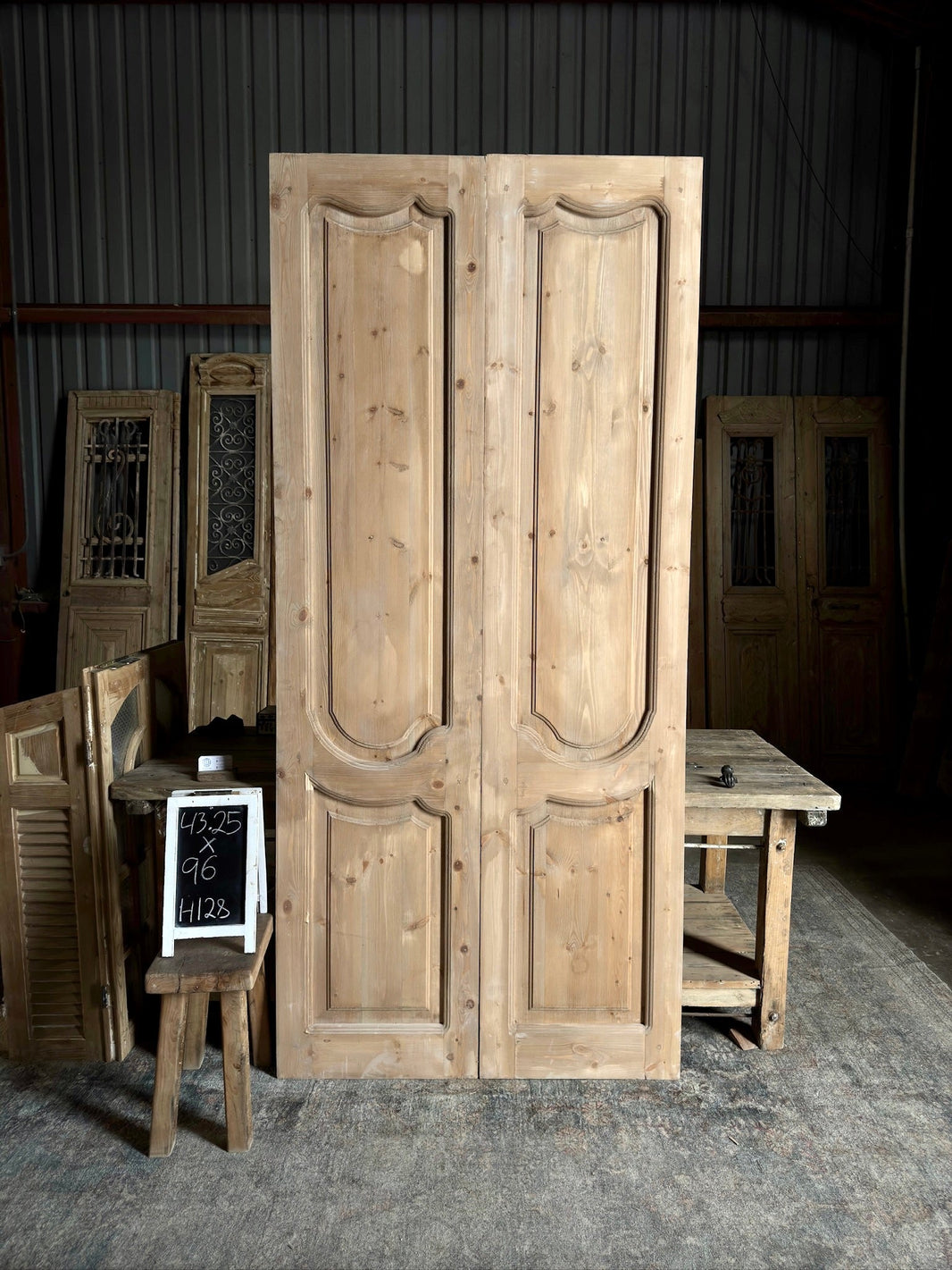 (Pierre) Handcrafted Solid Wood French Doors - 43.25x96 H128